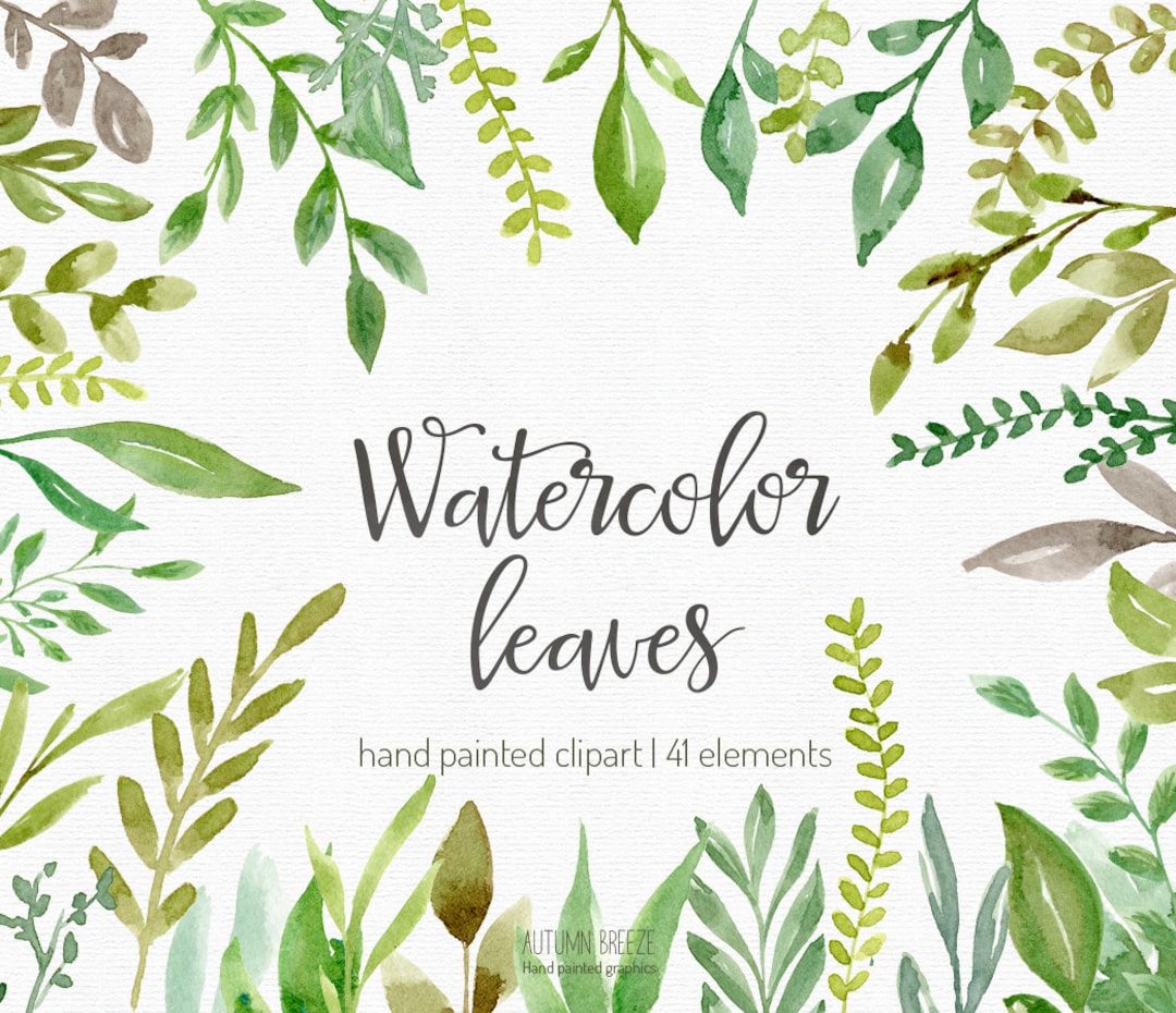 Watercolor Leaves Clipart, Watercolor Clipart, Greenery Clipart, Leaf ...