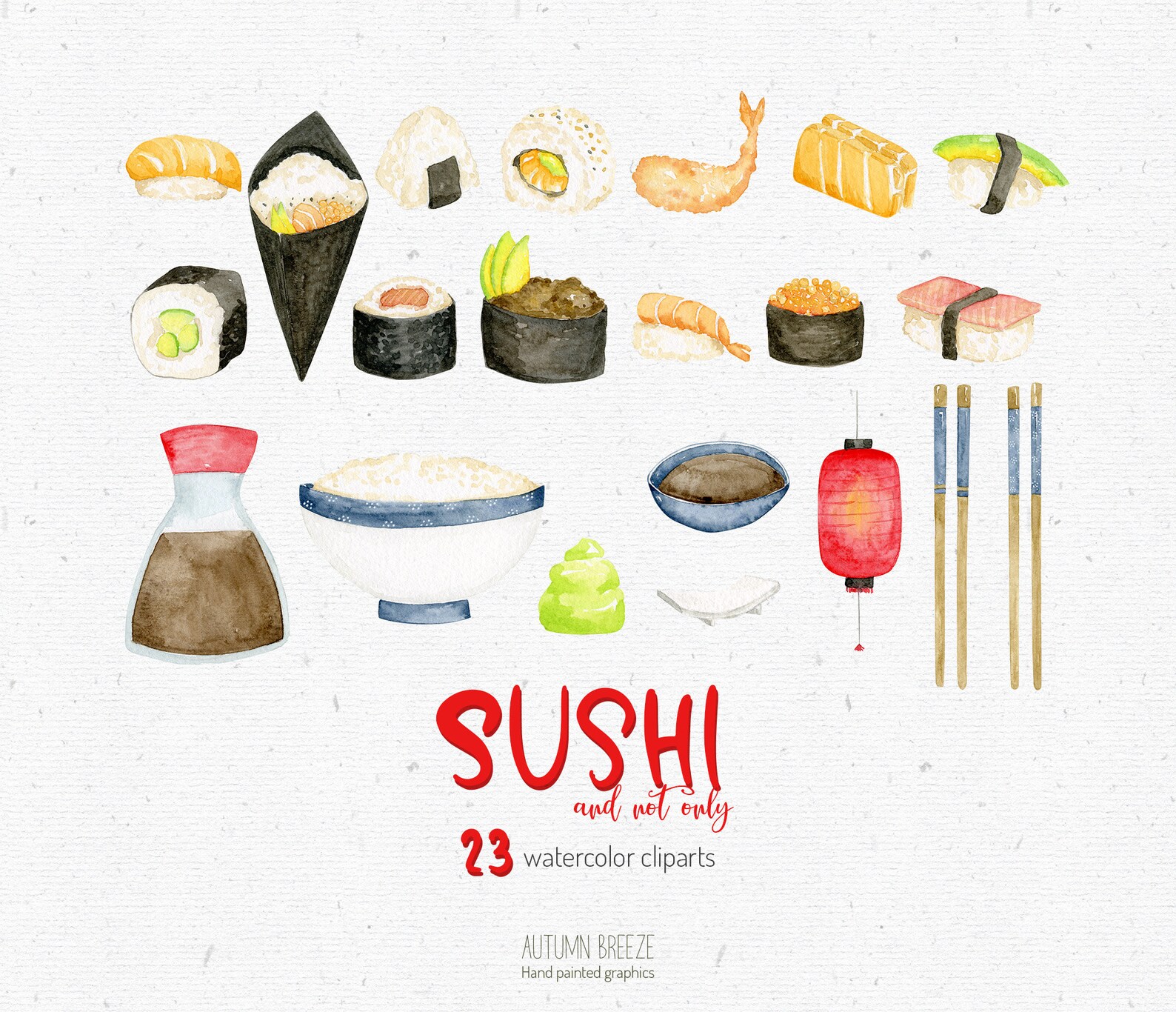 Sushi Clipart Japanese Food Clip Art Watercolor Clipart | Etsy