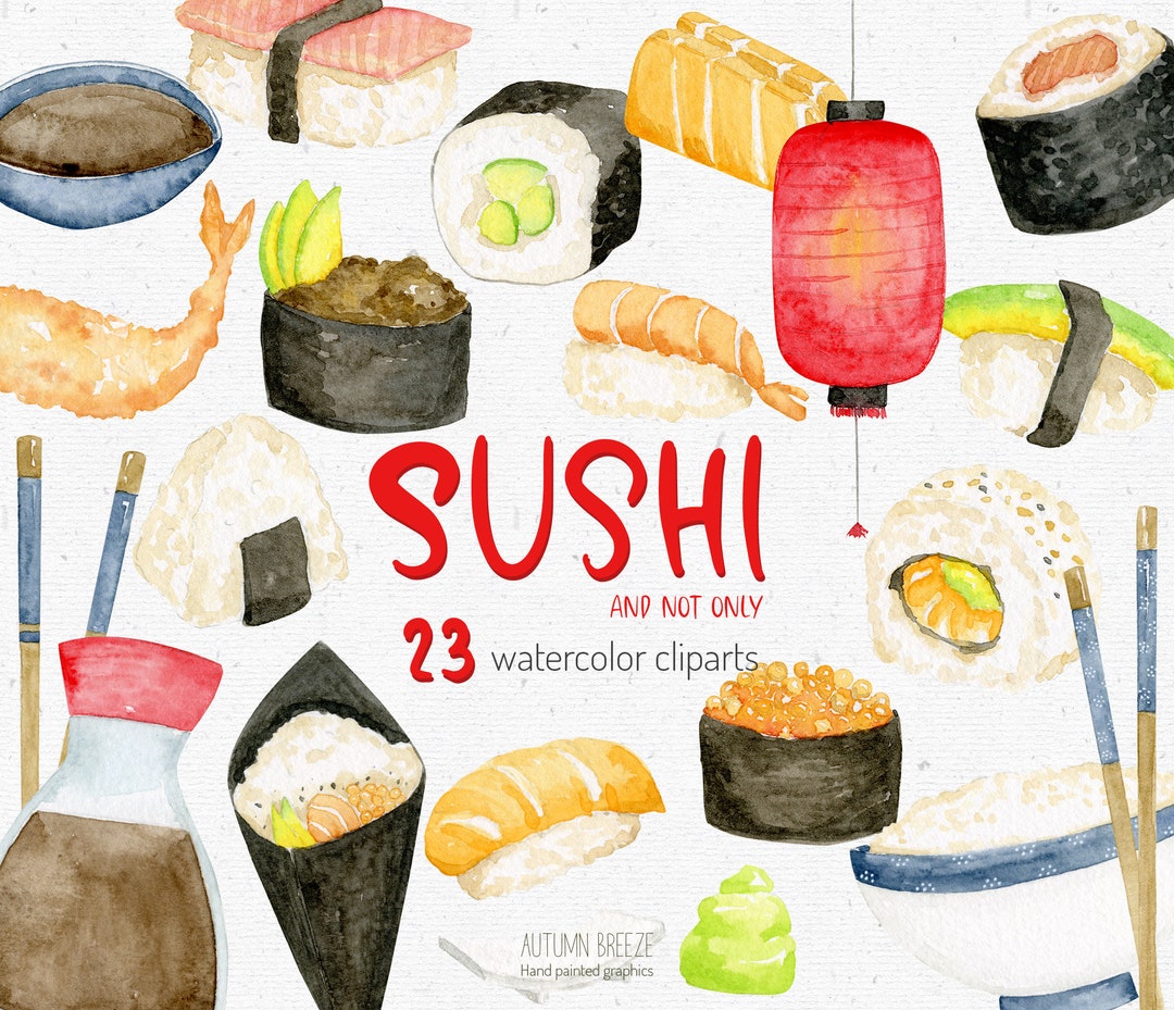Sushi Clipart, Japanese Food Clip Art, Watercolor Clipart, Sushi Party ...