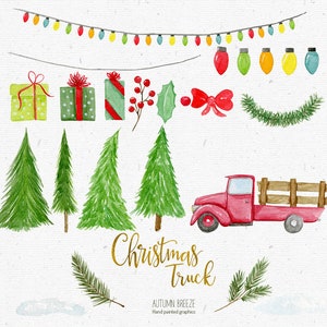 Watercolor Christmas Truck Clipart, Winter Clipart, Christmas Car ...