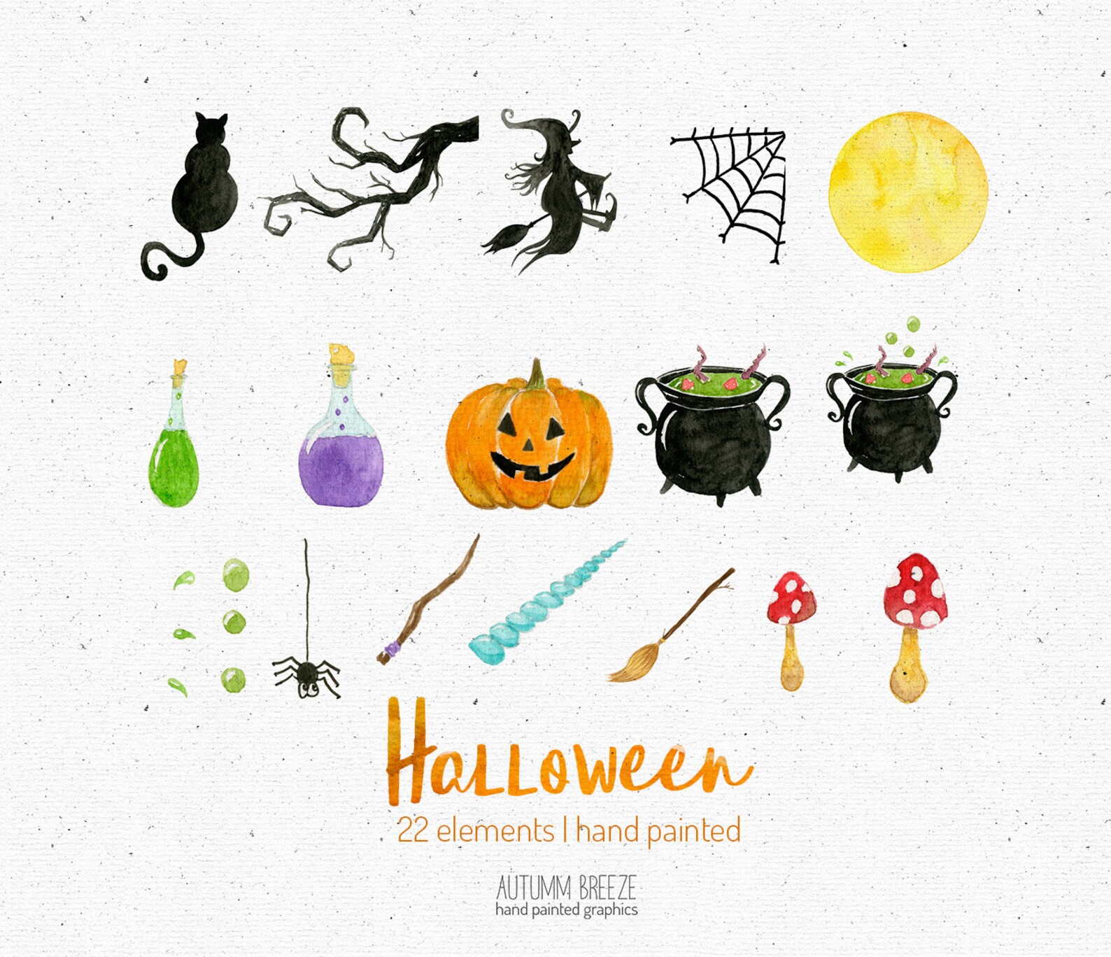 Watercolor Halloween Clipart Halloween Graphics Watercolor | Etsy