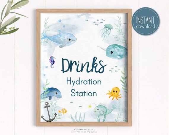 Hydration Station Drink Sign Printable Sign Under the Sea - Etsy