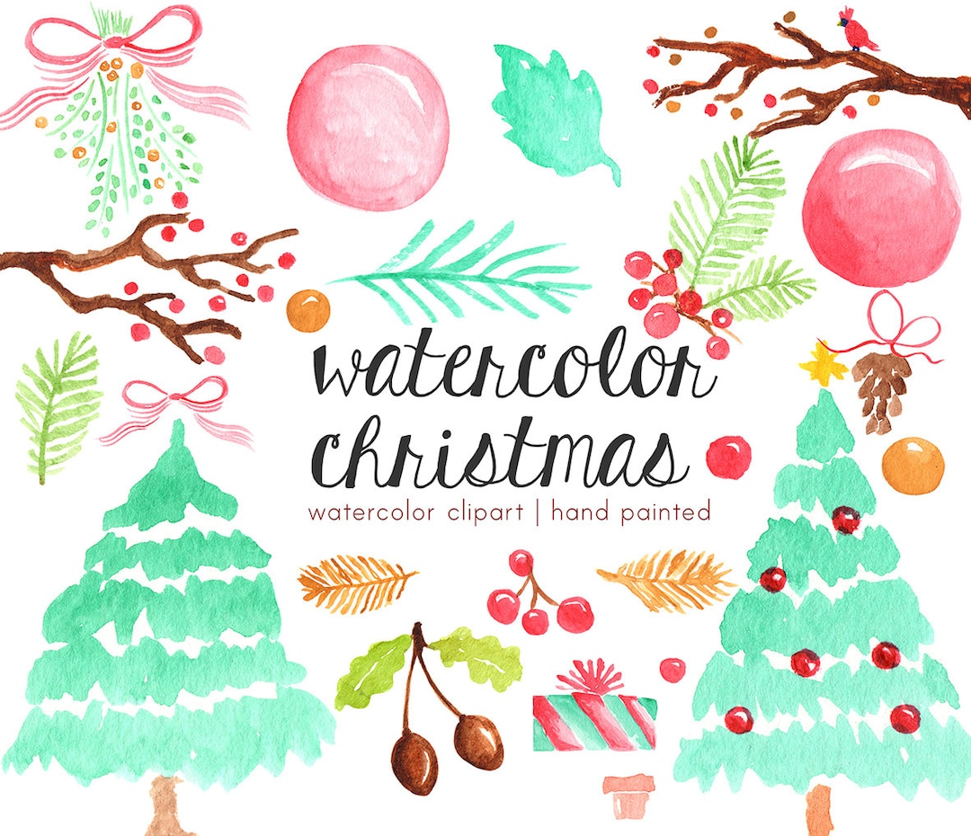 Christmas Watercolor Clipart: Holiday Illustrations (PNG Digital ...