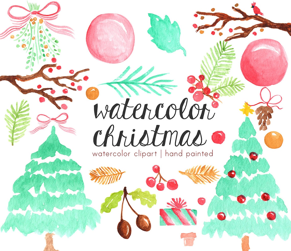 Christmas Watercolor Clipart Holiday Clip Art Holly Clipart - Etsy