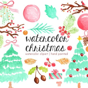 Christmas Watercolor Clipart: Holiday Illustrations (PNG Digital ...