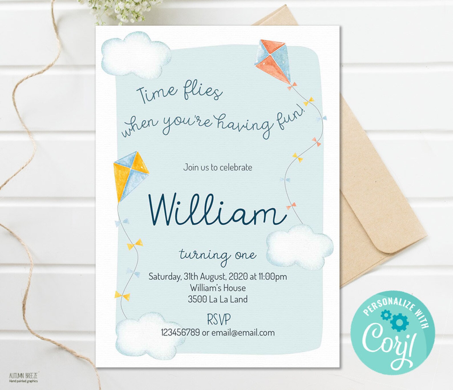 Kite Birthday Invitation: Party Template (printable, Editable With ...