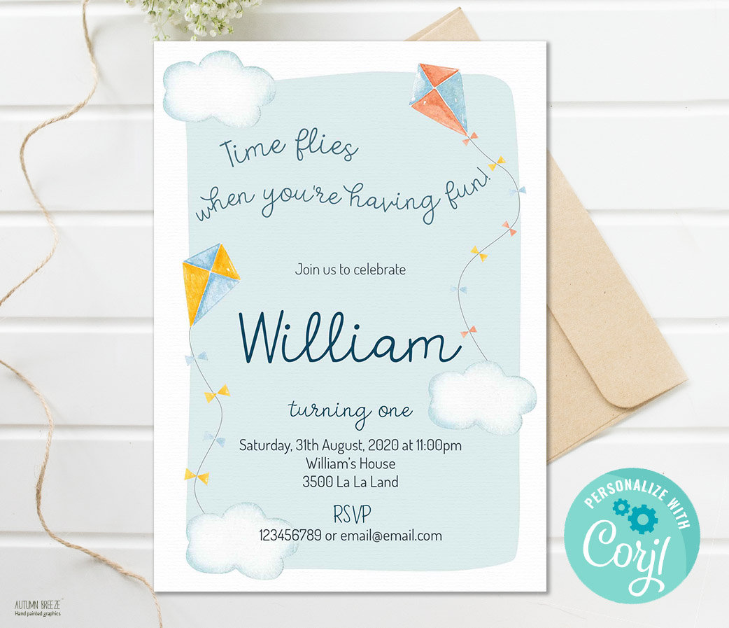 Kite Birthday Invitation: Party Template (printable, Editable With ...