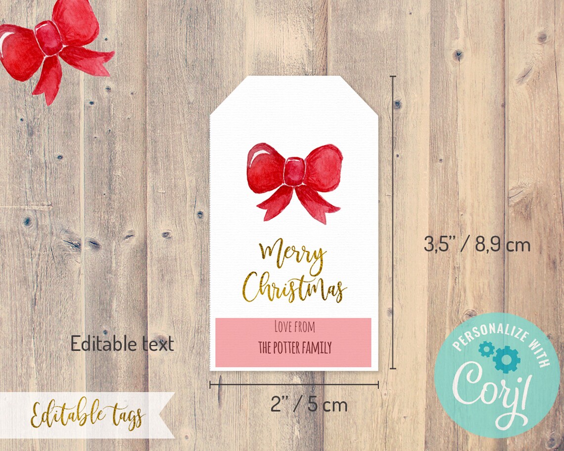 Editable Printable Christmas Tags, Holiday Gift Tags, Christmas ...