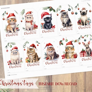 Printable Christmas Tags, Cat Christmas Tags, Holiday Gift Tags ...