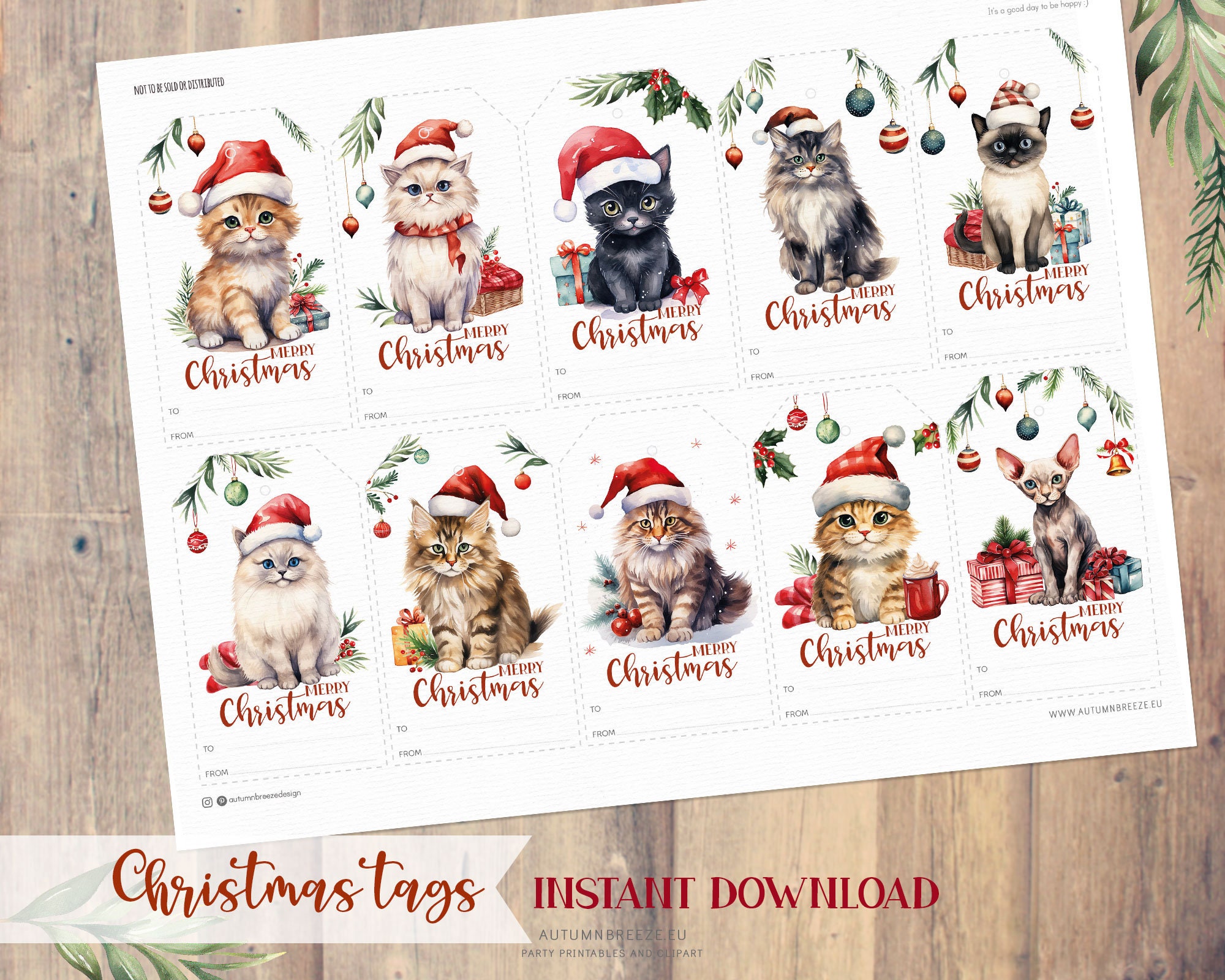 Printable Christmas Tags, Cat Christmas Tags, Holiday Gift Tags ...
