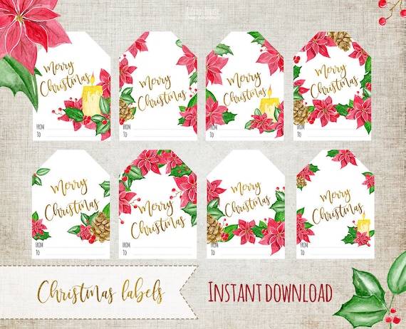 Christmas tags printable christmas labels Holiday Gift Tags | Etsy