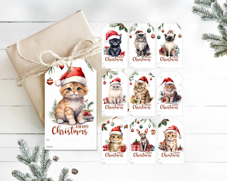 Printable Christmas Tags, Cat Christmas Tags, Holiday Gift Tags ...
