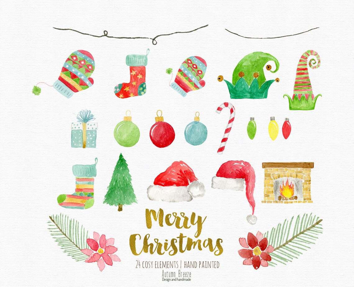Watercolor Christmas Clipart, Christmas Clip Art, Holiday Clipart ...