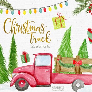 Watercolor Christmas Truck Clipart, Winter Clipart, Christmas Car ...