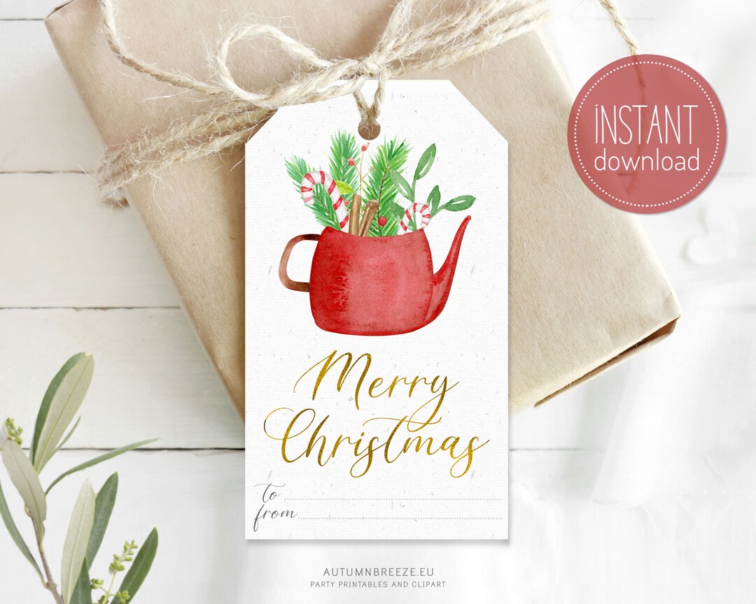 Printable Christmas Gift Tag Holiday Favor Tag Merry - Etsy