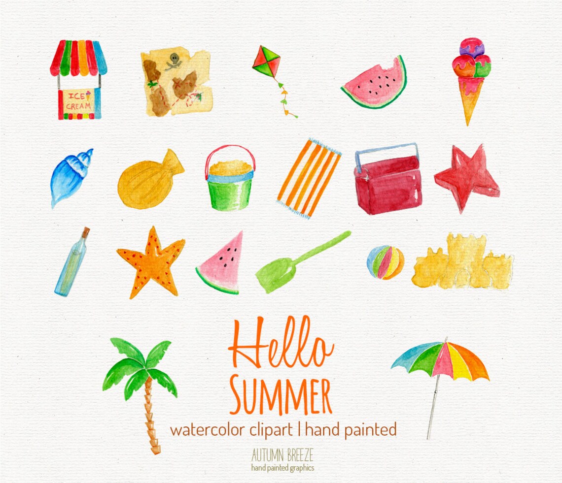 Beach Clipart Summer Clipart Vacation Clipart Watercolor - Etsy
