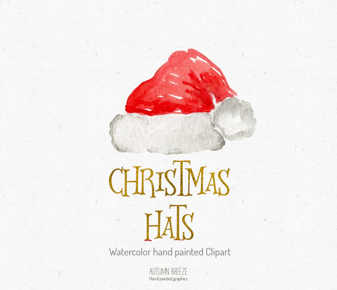 Christmas Hat Clipart, Watercolor Santa Hat, Holiday Clipart ...