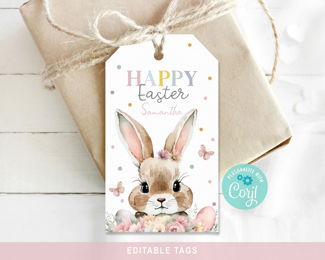 Editable Easter Tags, Cute Watercolor Bunny, Pastel Colors ...