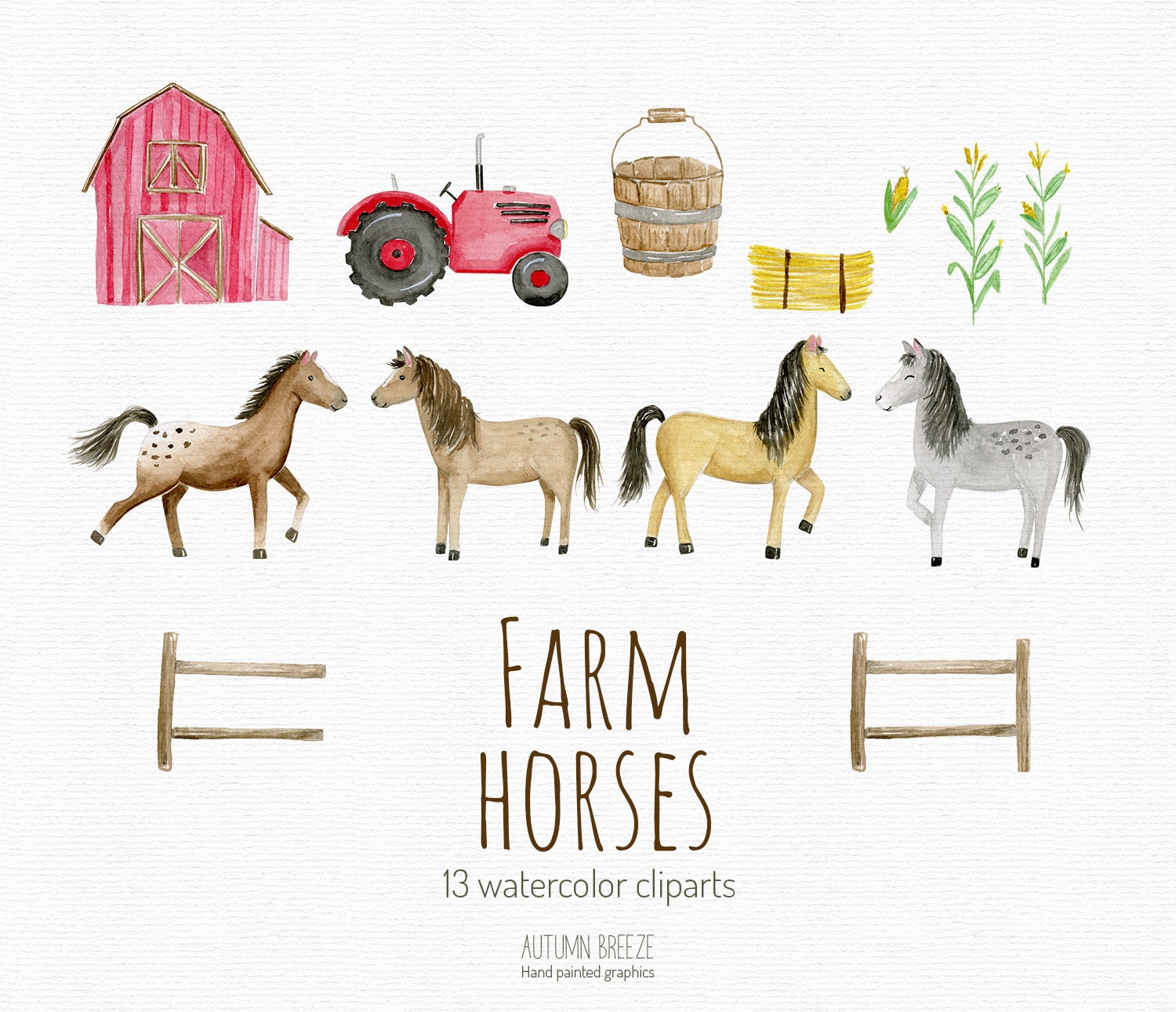 Watercolor Horses Clipart Farm Animals Clipart Running - Etsy