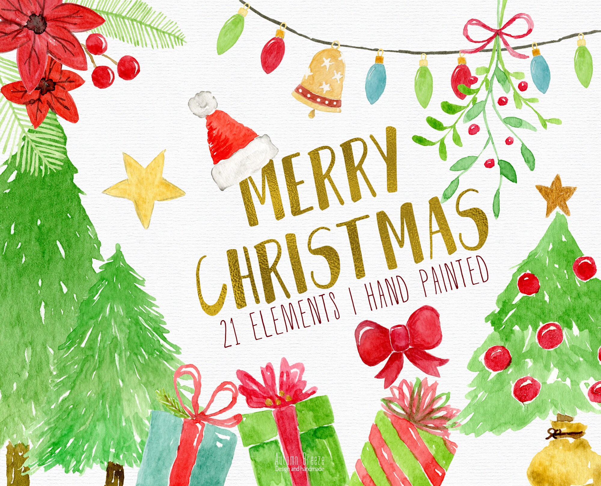 Christmas Watercolor Clipart, Christmas Clipart, Christmas Clip Art ...