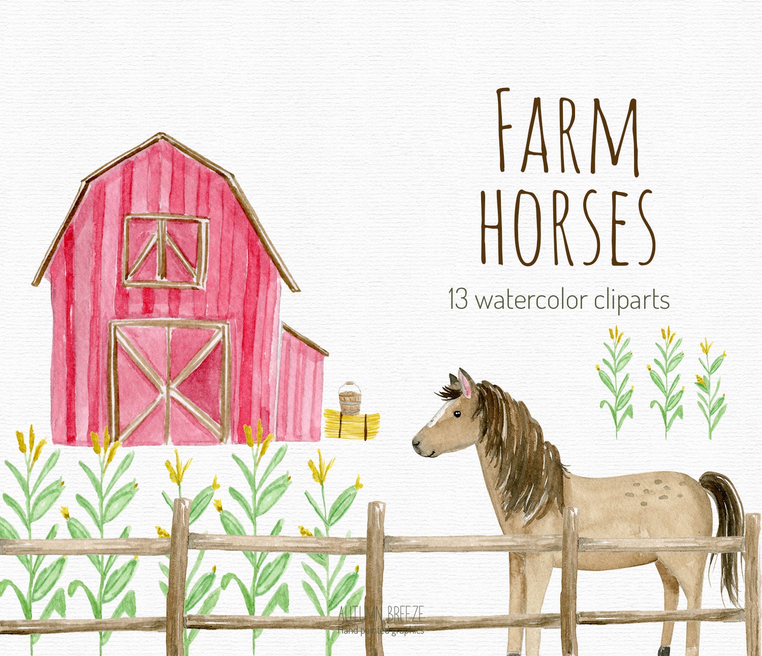 Watercolor Horses Clipart Farm Animals Clipart Running - Etsy