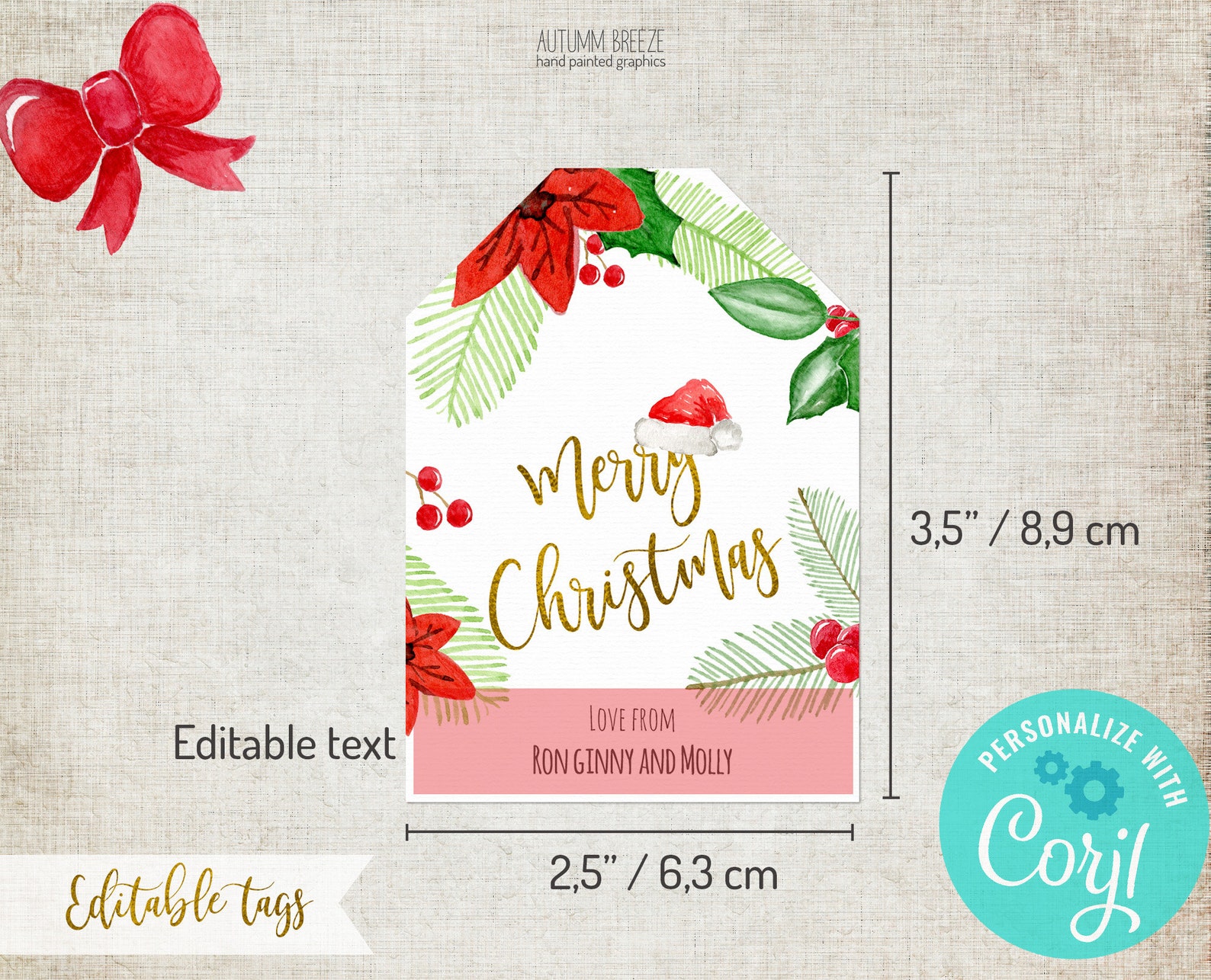 Editable Printable Christmas Tags, Holiday Gift Tags, Christmas ...