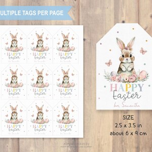 Editable Easter Tag With Cute Bunny and Floral Design, Personalized ...
