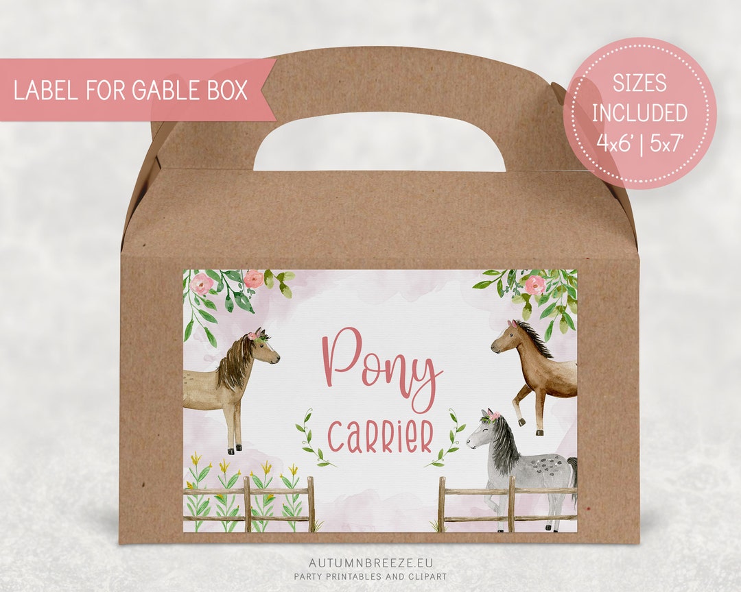 Pony Carrier Label for Gable Box, Adopt a Pony, Favor Box Label ...