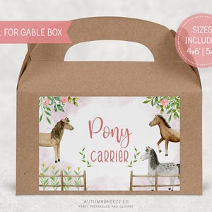 Pony Carrier Label for Gable Box, Adopt a Pony, Favor Box Label ...