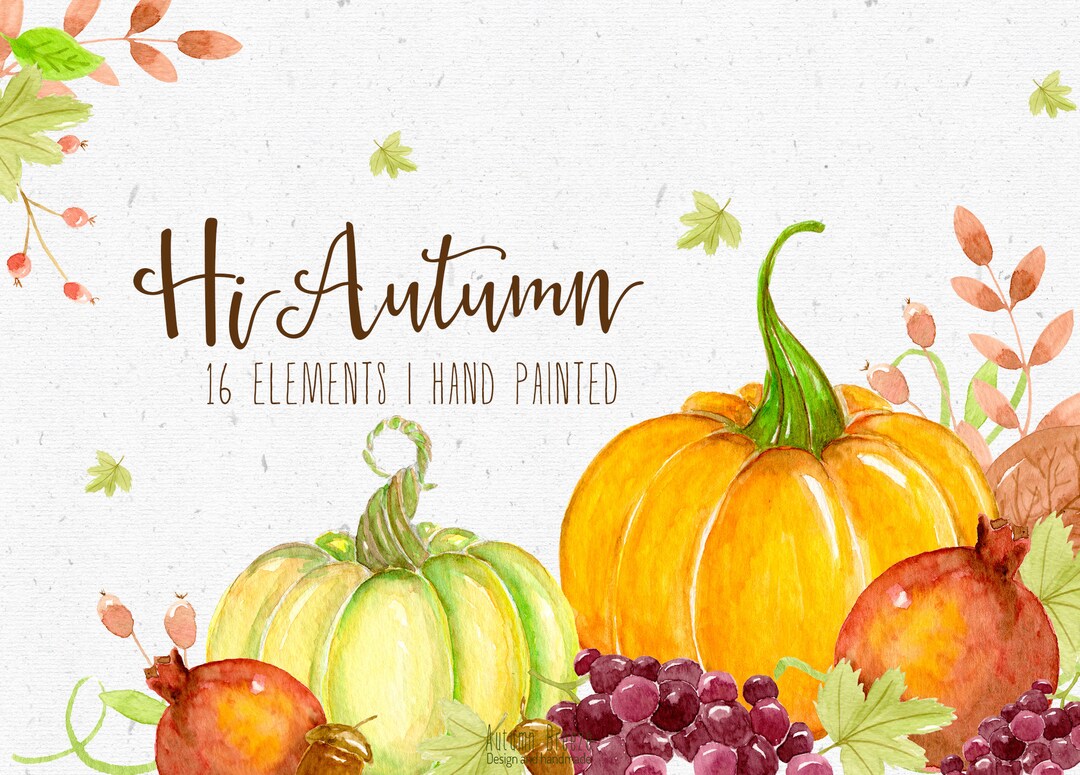 Watercolor Fall Clipart, Autumn Clipart, Watercolor Pumpkin, Halloween ...