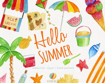 Watercolor Beach Day Clipart PNG Instant Download Summer - Etsy