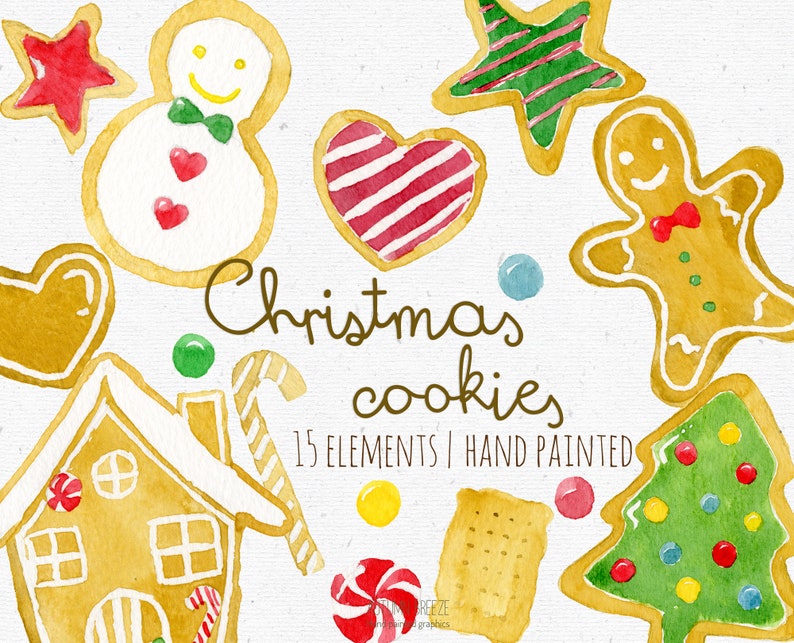 Christmas Clipart, Watercolor Christmas, Gingerbread, Instant Download ...