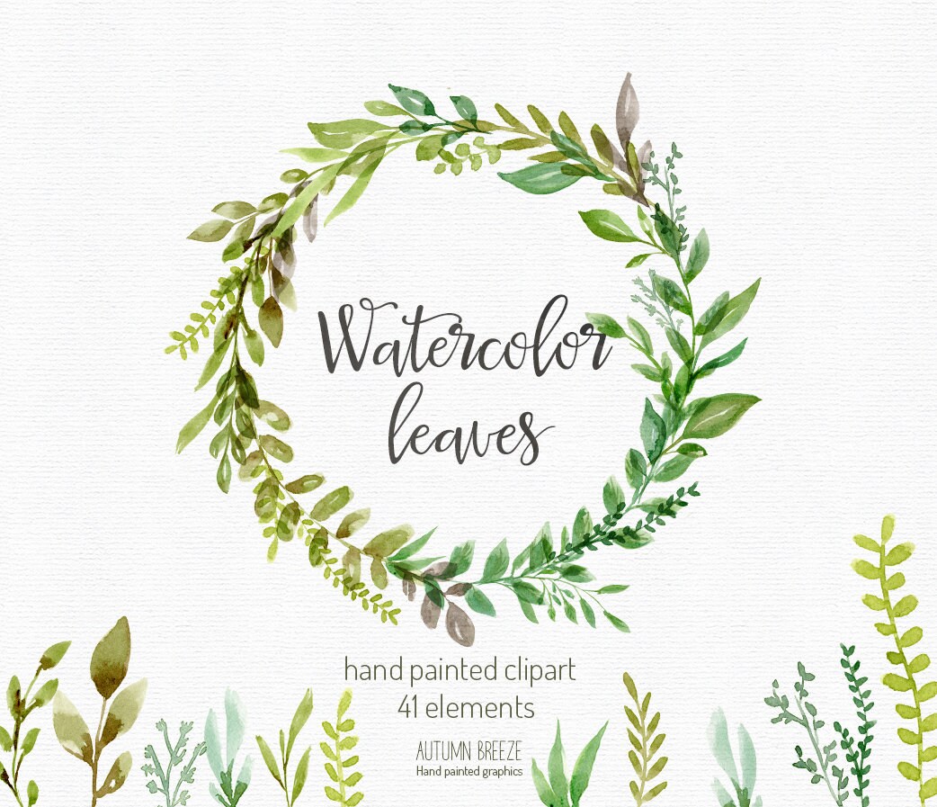 Watercolor Leaves Clipart: Hand-painted Foliage (PNG Digital Download ...