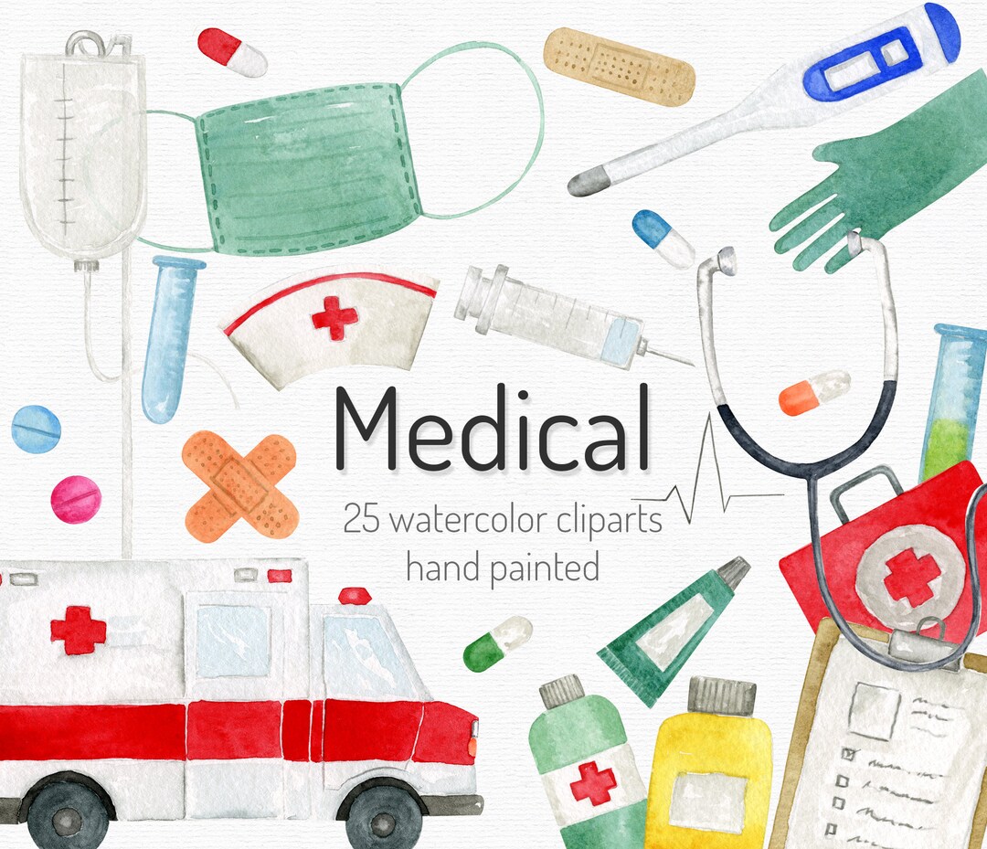 Medical Clipart, Watercolor Medical Clip Art, Healthcare Clipart ...