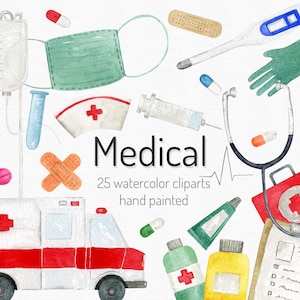 Medical Clipart, Watercolor Medical Clip Art, Healthcare Clipart ...