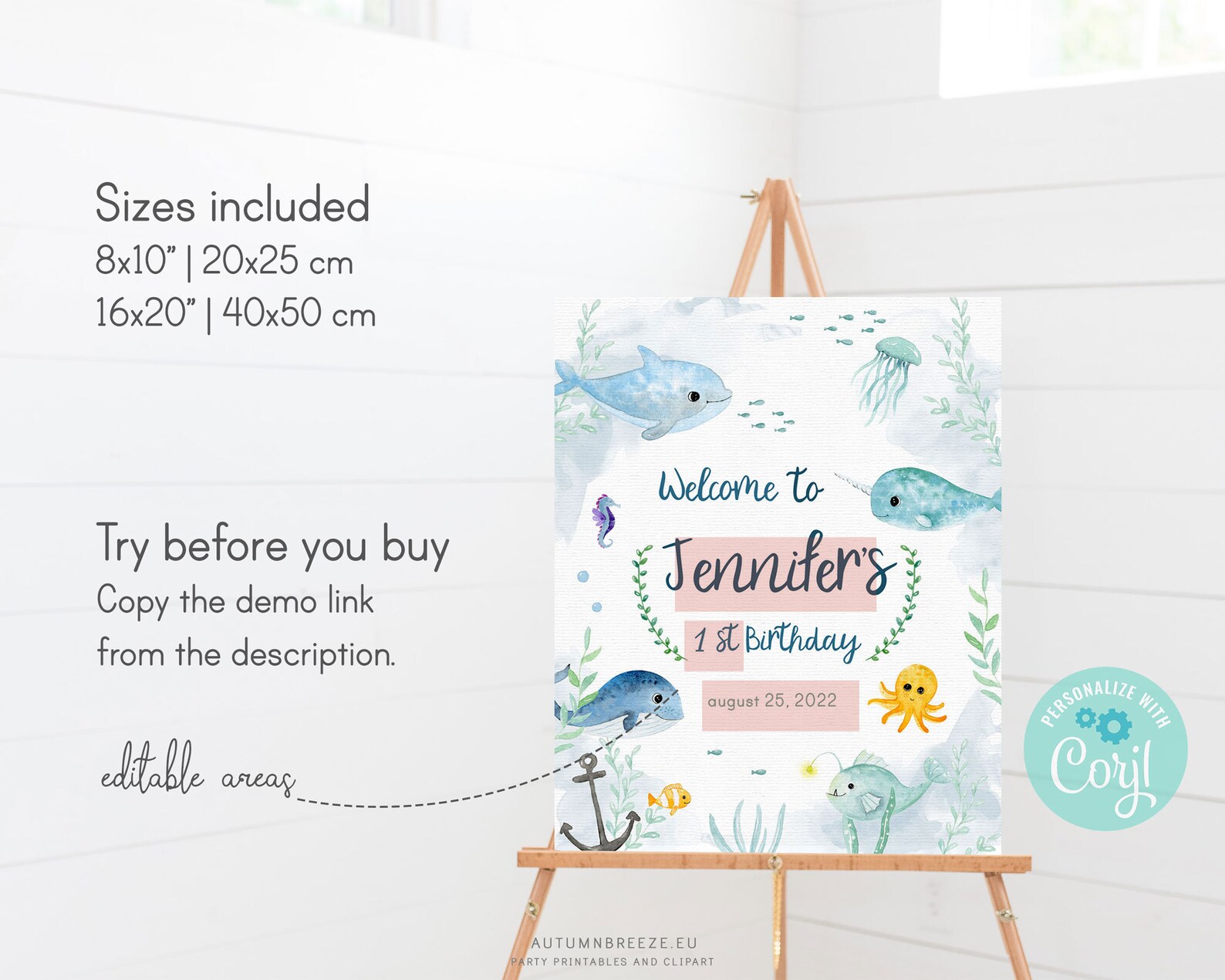 Welcome Sign Birthday Party Under the Sea Printable Sign - Etsy