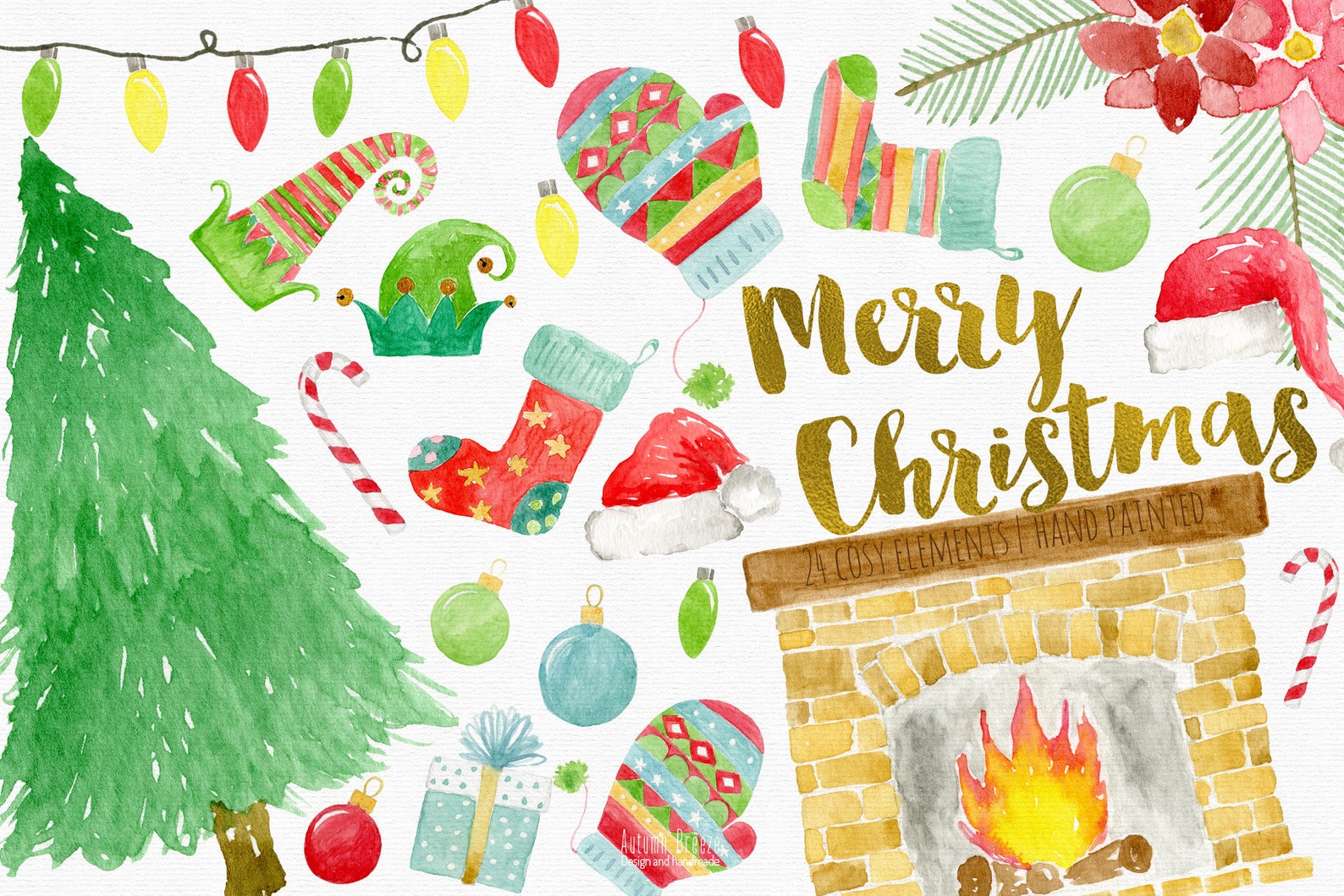 Watercolor Christmas Clipart, Christmas Clip Art, Holiday Clipart ...
