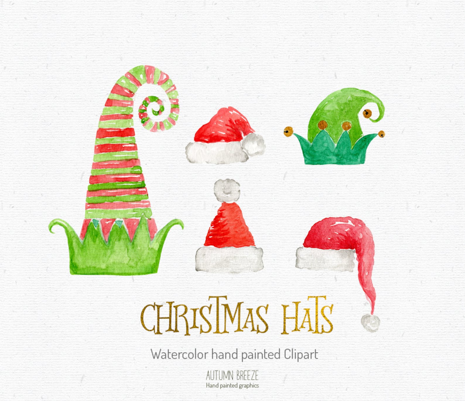 Christmas Hat Clipart, Watercolor Santa Hat, Holiday Clipart ...