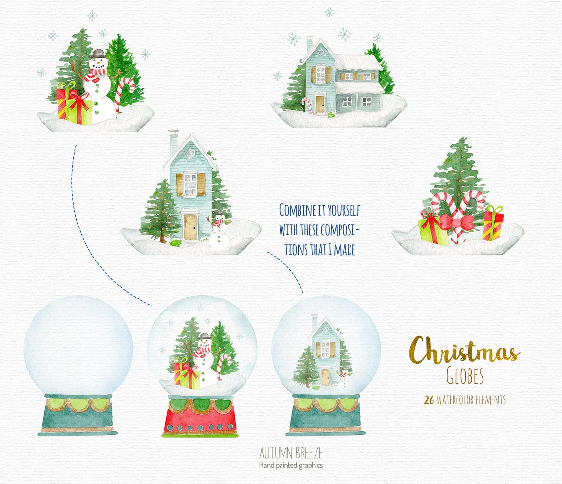 Watercolor Christmas Globes, Snow Globe Clipart, Christmas Clip Art ...