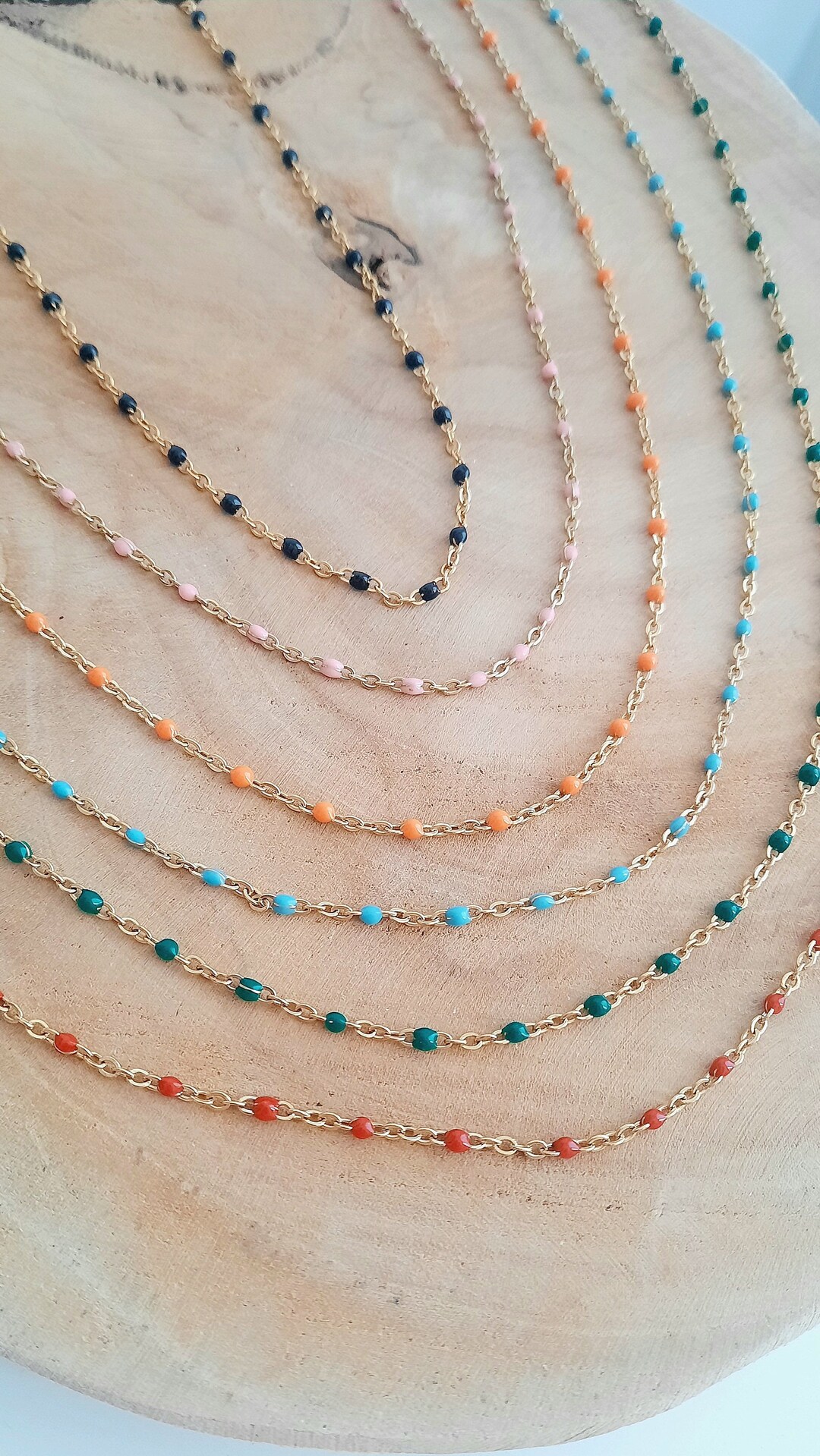 Stainless Steel Necklace Color Bead Chain of Your Choice Fine Enameled ...