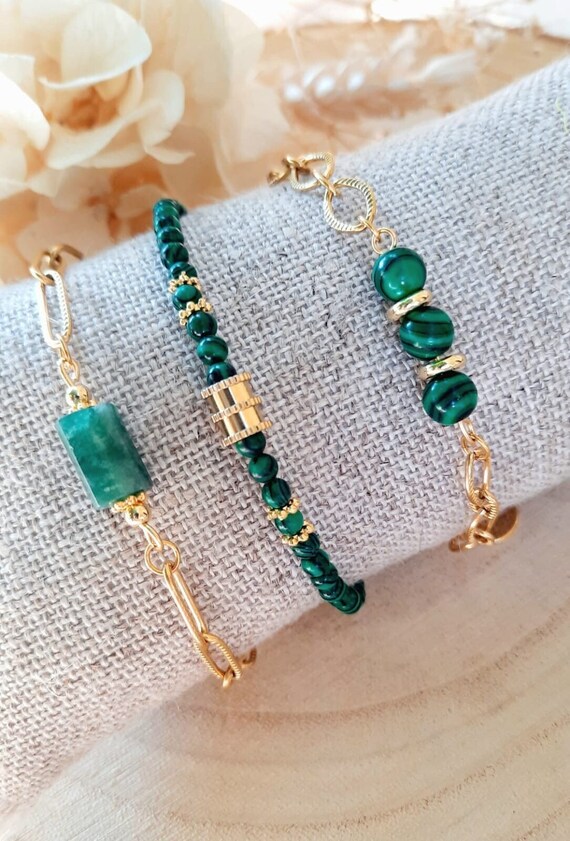 Malachite and Green Agate Bracelet Emerald Green Natural Stone Bracelet Women s Gift Etsy