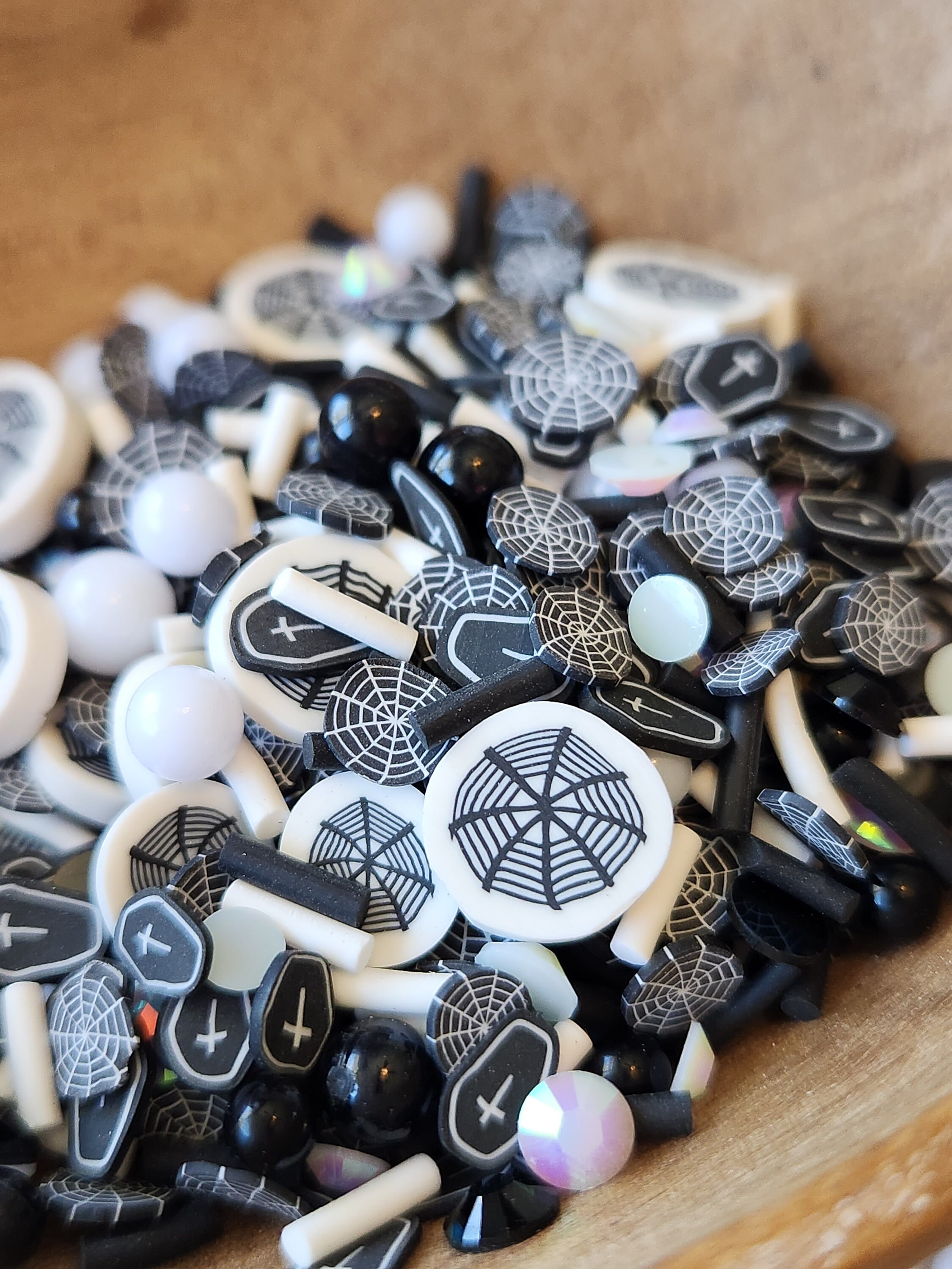 Spider Web Fake Sprinkles | Black and White Jewel | Polymer Clay White ...