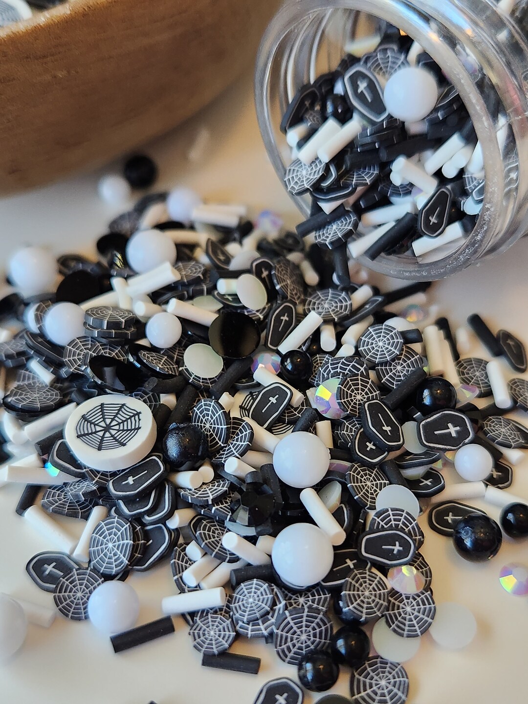 Spider Web Fake Sprinkles | Black and White Jewel | Polymer Clay White ...