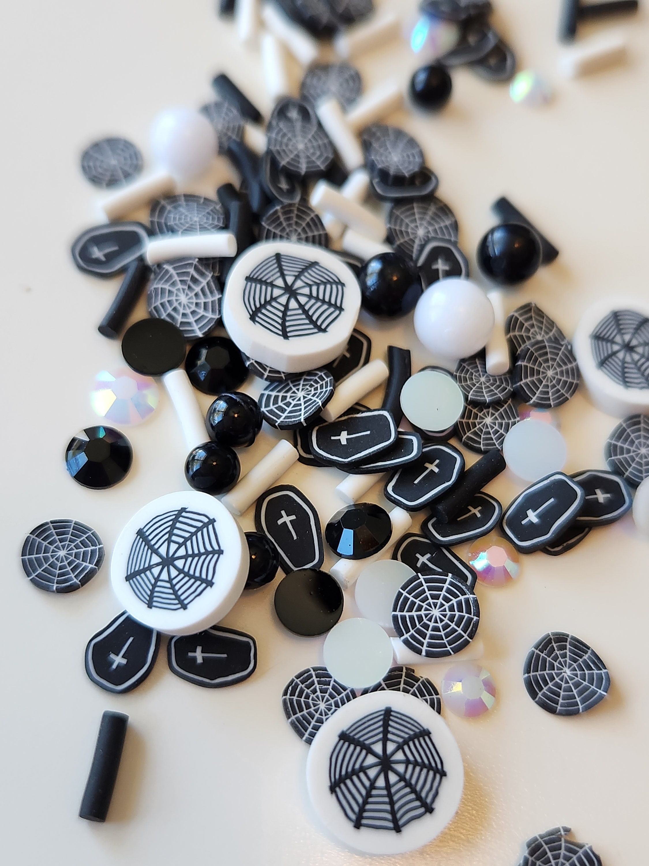 Spider Web Fake Sprinkles | Black and White Jewel | Polymer Clay White ...