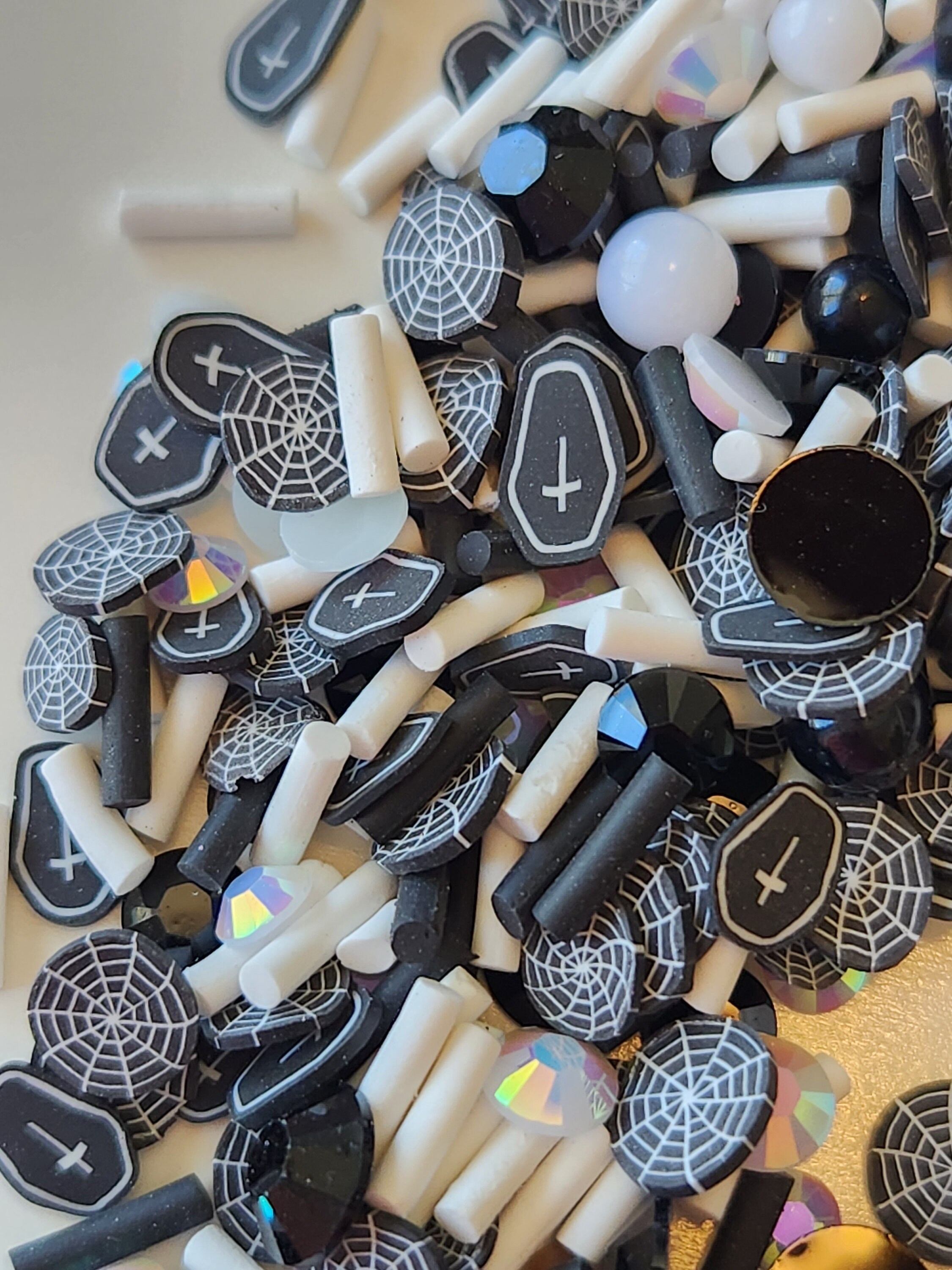 Spider Web Fake Sprinkles | Black and White Jewel | Polymer Clay White ...