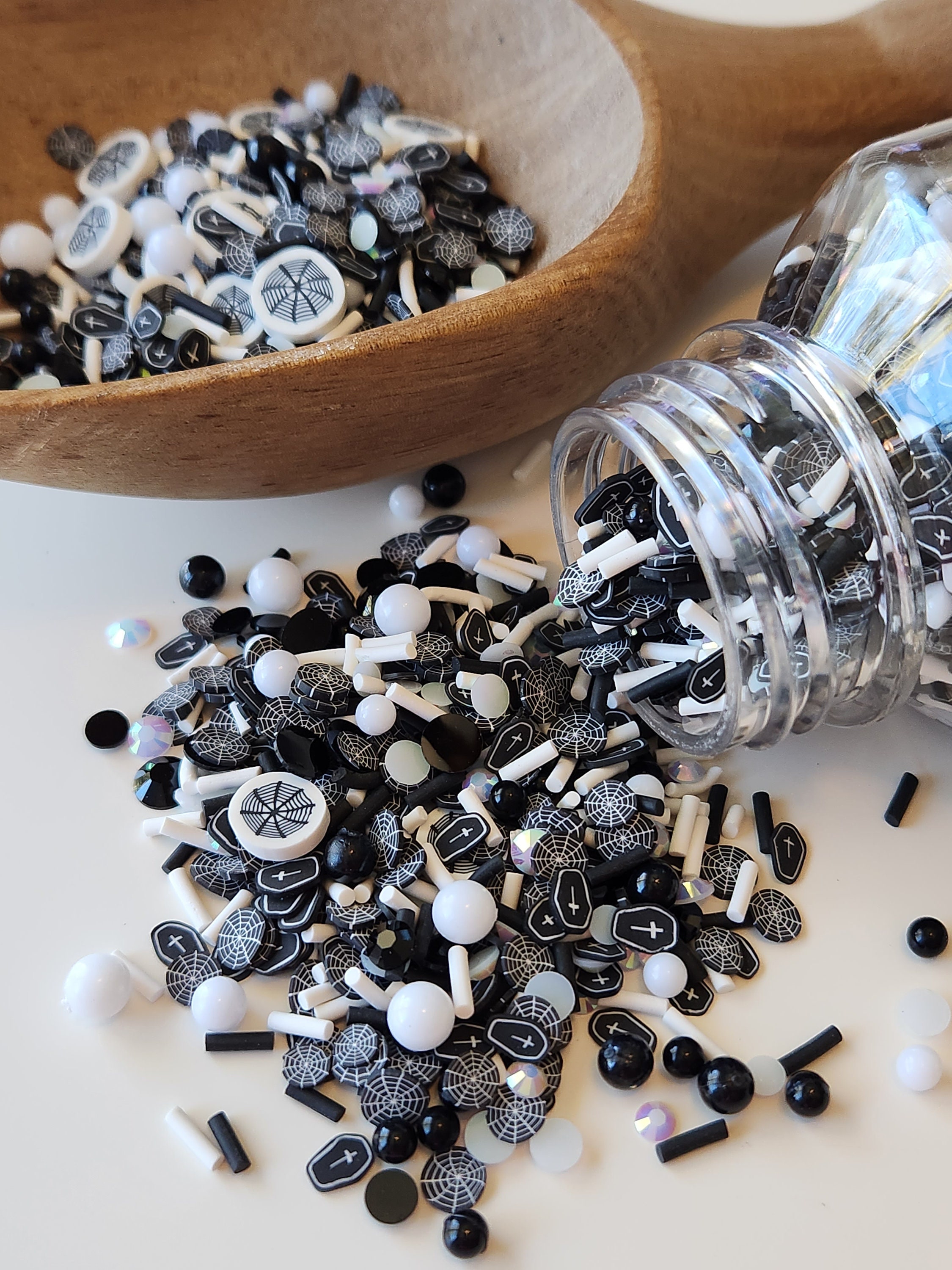 Spider Web Fake Sprinkles | Black and White Jewel | Polymer Clay White ...