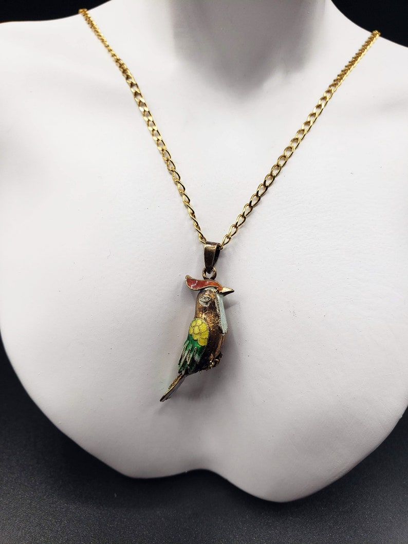 Vintage SILVER and Enamel Bird / PARROT CHARM / Hand-enameled | Etsy