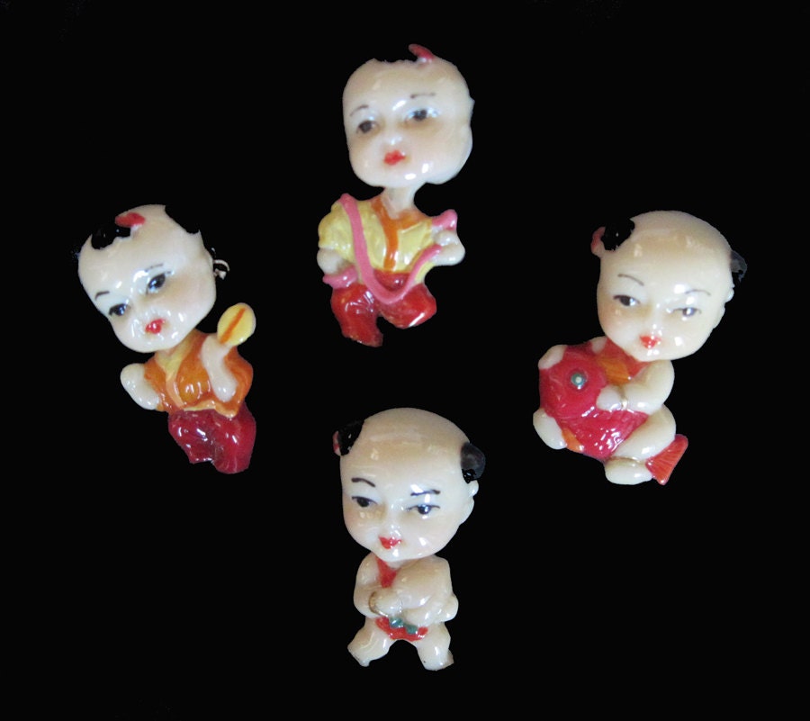 Vintage Set of Four Asian Baby Pins in Original Box / 4 Bobble Head ...