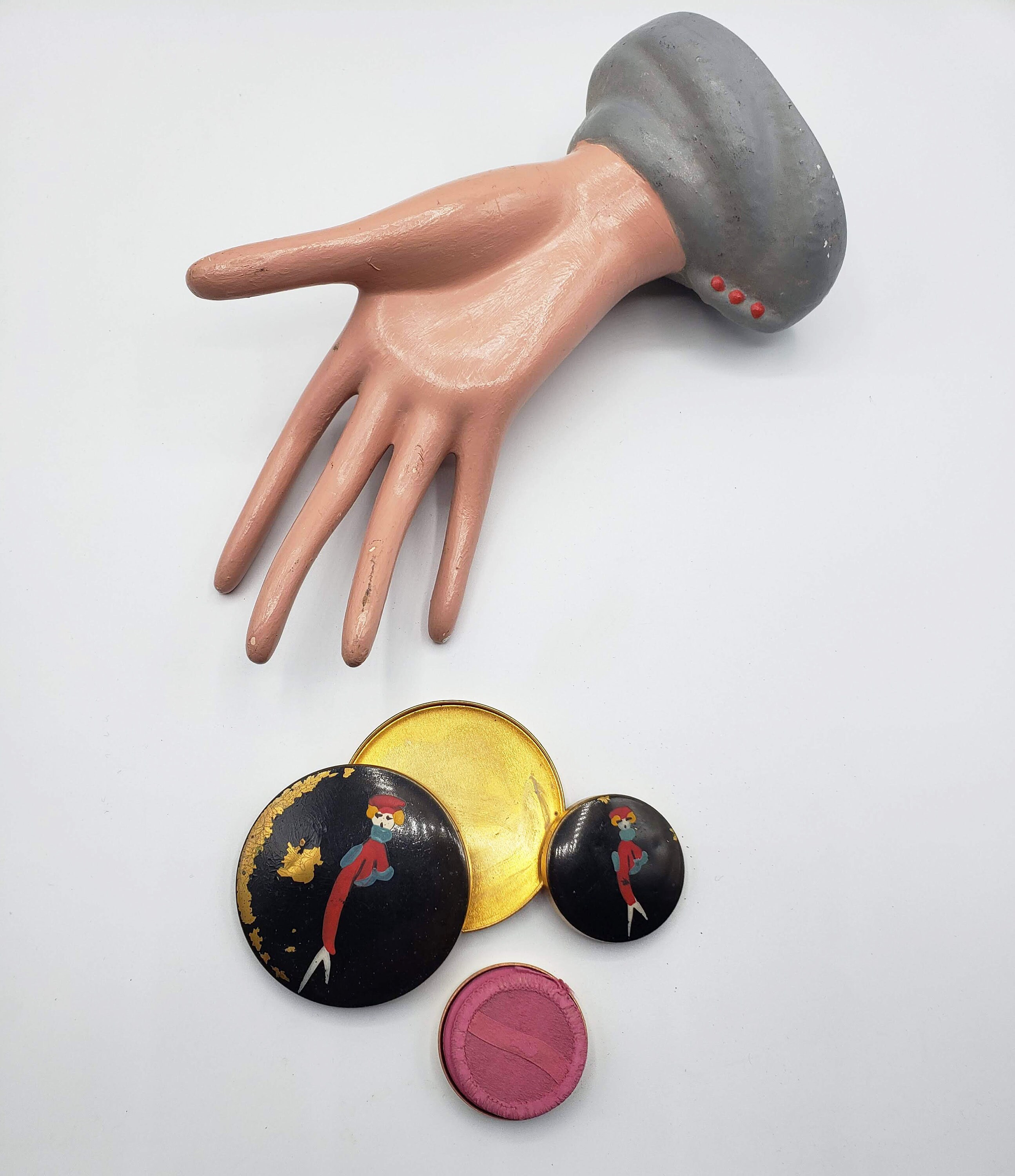 Lot of Two DECO Powder / Rouge Metal Compacts / Containers / REICH-ASH ...