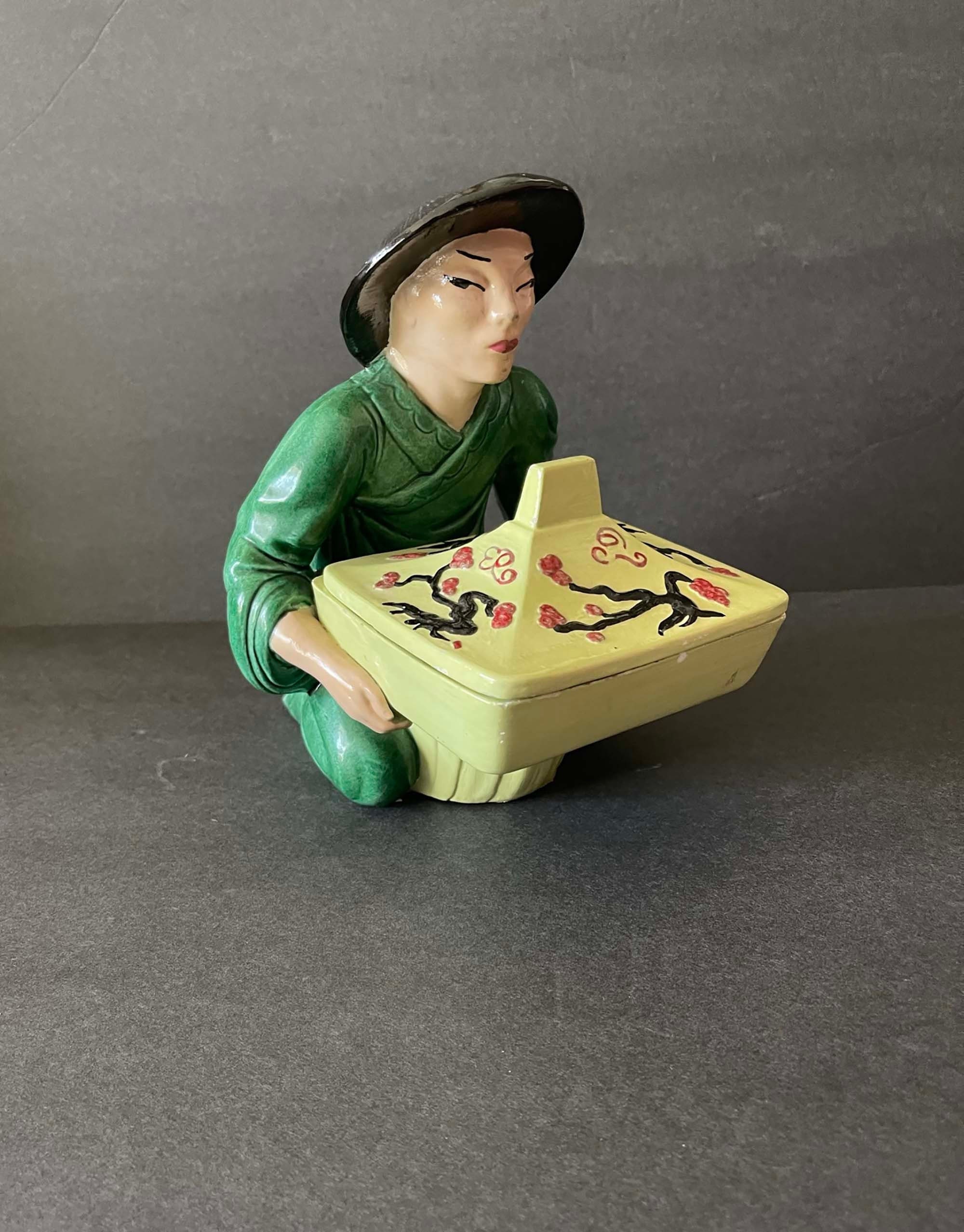 Vintage Porcelain Man Holding a Box With Lid / Trinket Box | Etsy